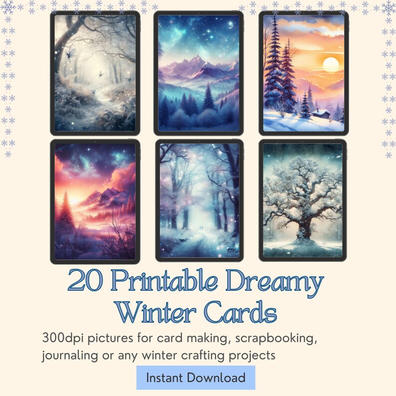 20 Printable Magical Dreamy Winter Cards for Journals, Scrapbooking ...