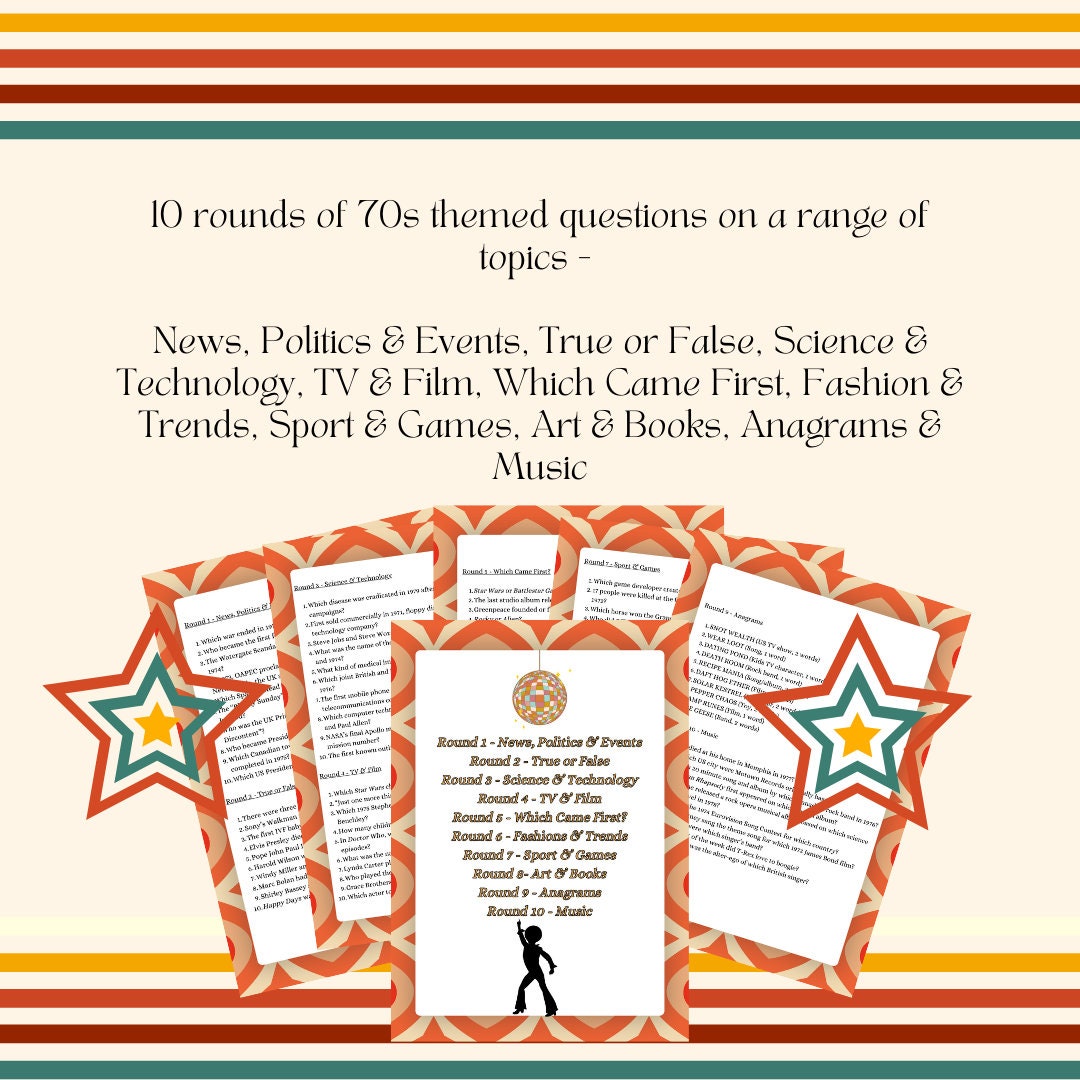 Printable 1970s Trivia Quiz - 100 Questions - Etsy UK