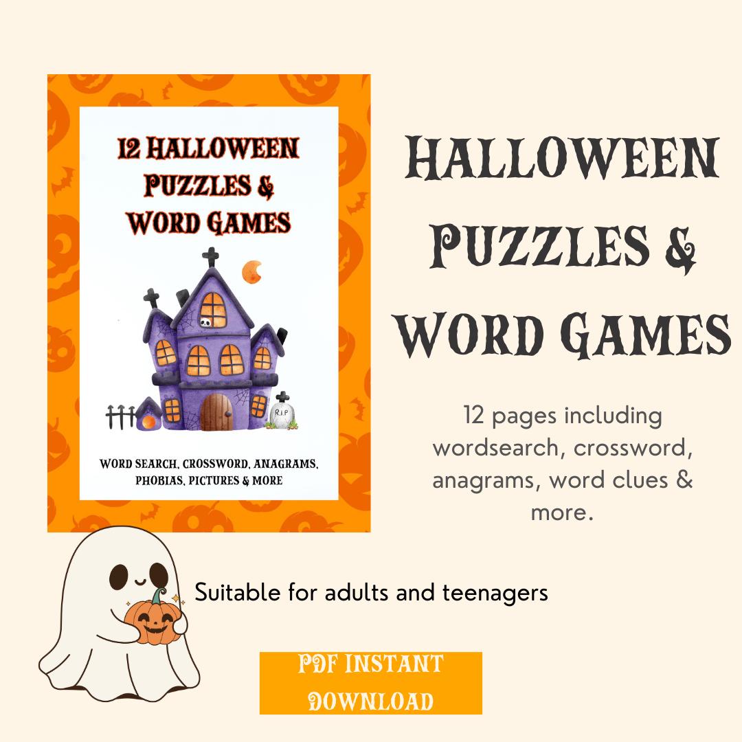 12 Printable Halloween Puzzles & Word Games - Word Search, Crossword ...