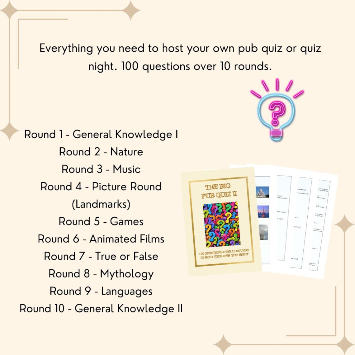 Big Pub Quiz II - 100 Trivia Questions to Host Your Own Quiz Night - Etsy