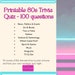 Printable 80s Trivia Quiz 100 Questions, PDF Digital Download, 1980s ...