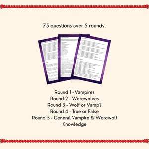Printable Vampires and Werewolves Trivia Quiz 75 Questions - Etsy UK