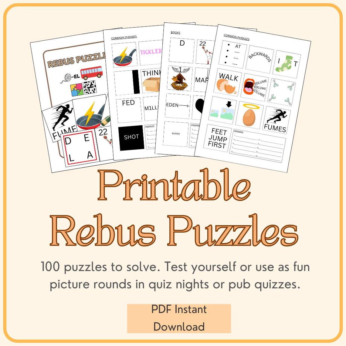 Printable Rebus Puzzles - 100 Puzzles to Solve. Test Yourself or Use as ...