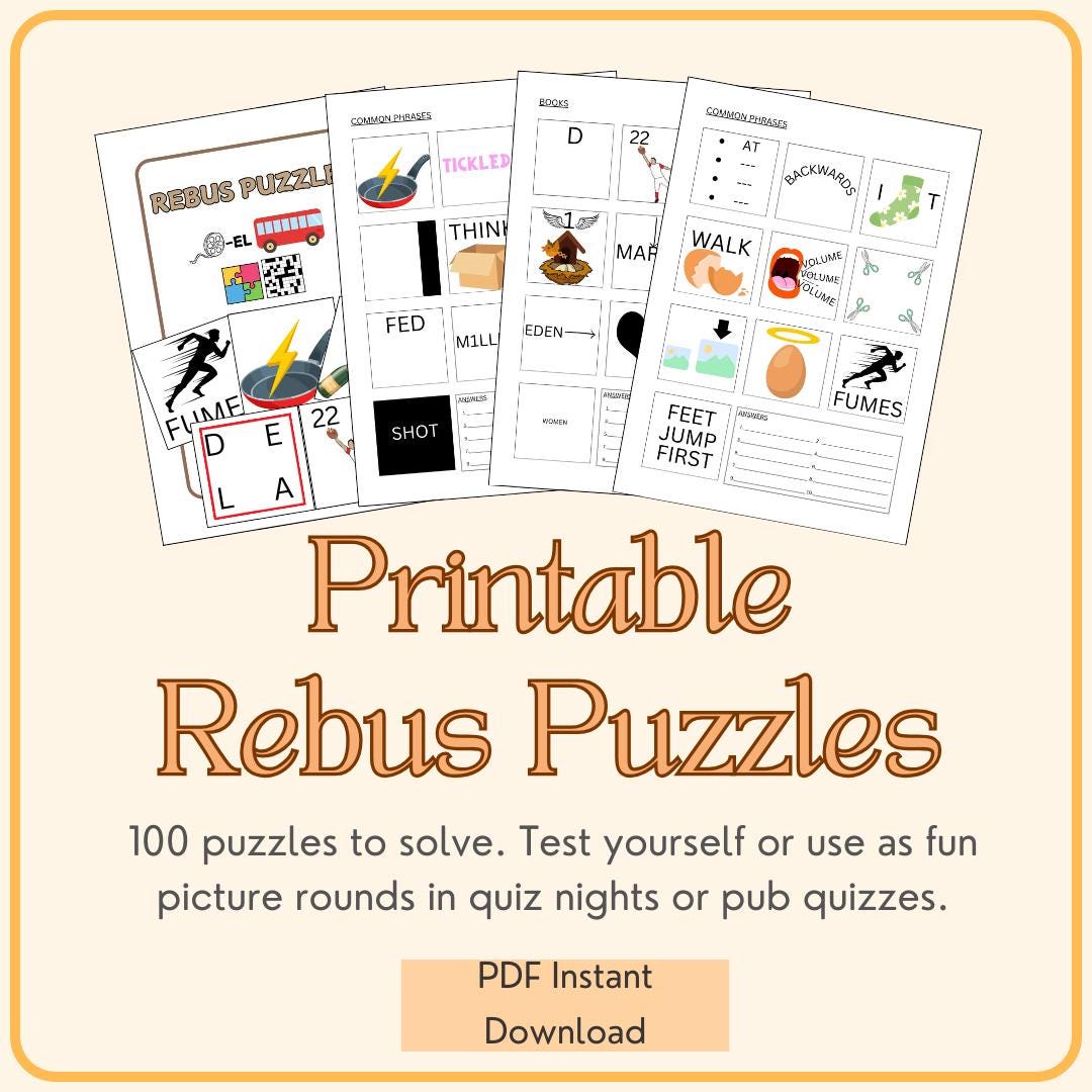 Printable Rebus Puzzles - 100 Puzzles to Solve. Test Yourself or Use as ...