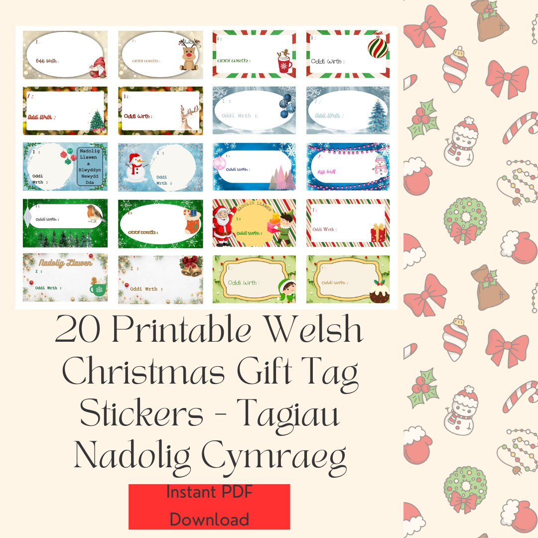 20 Printable Welsh Christmas Gift Tag Stickers - Tagiau Nadolig Cymraeg ...