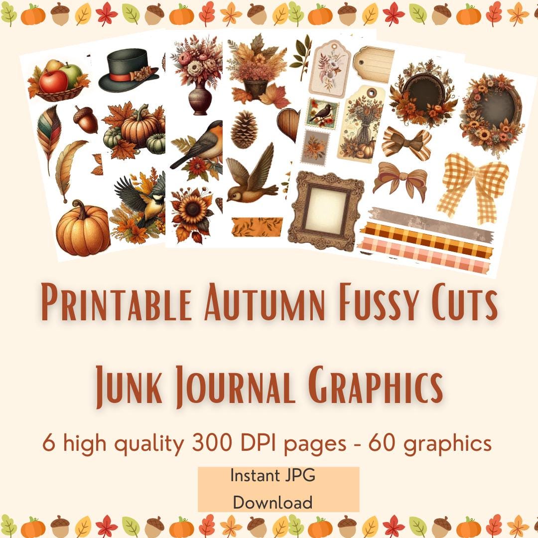Printable Autumn Fall Fussy Cuts - Collage Sheets for Scrapbooking ...