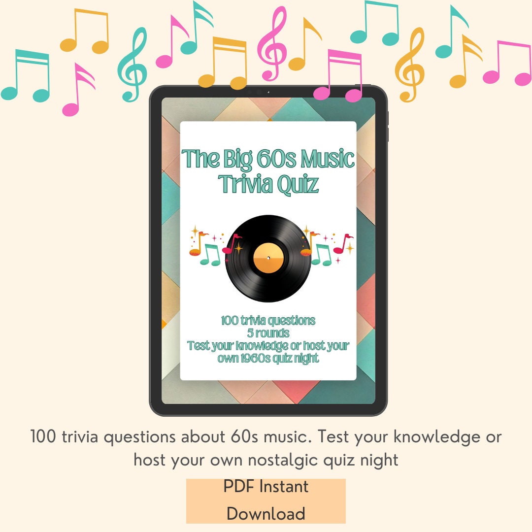 Printable 1960s Music Trivia Quiz - 100 Trivia Questions About 60s ...