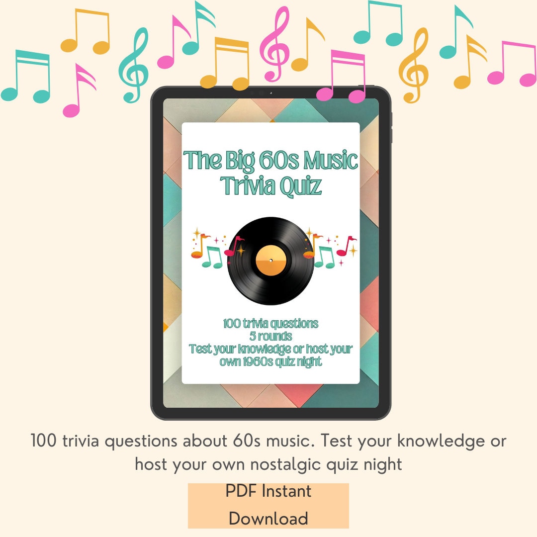 Printable 1960s Music Trivia Quiz - 100 Trivia Questions About 60s ...