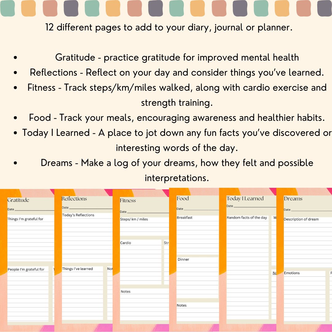 Printable Journal / Planner Inserts - Pages for Gratitude, Reflection ...