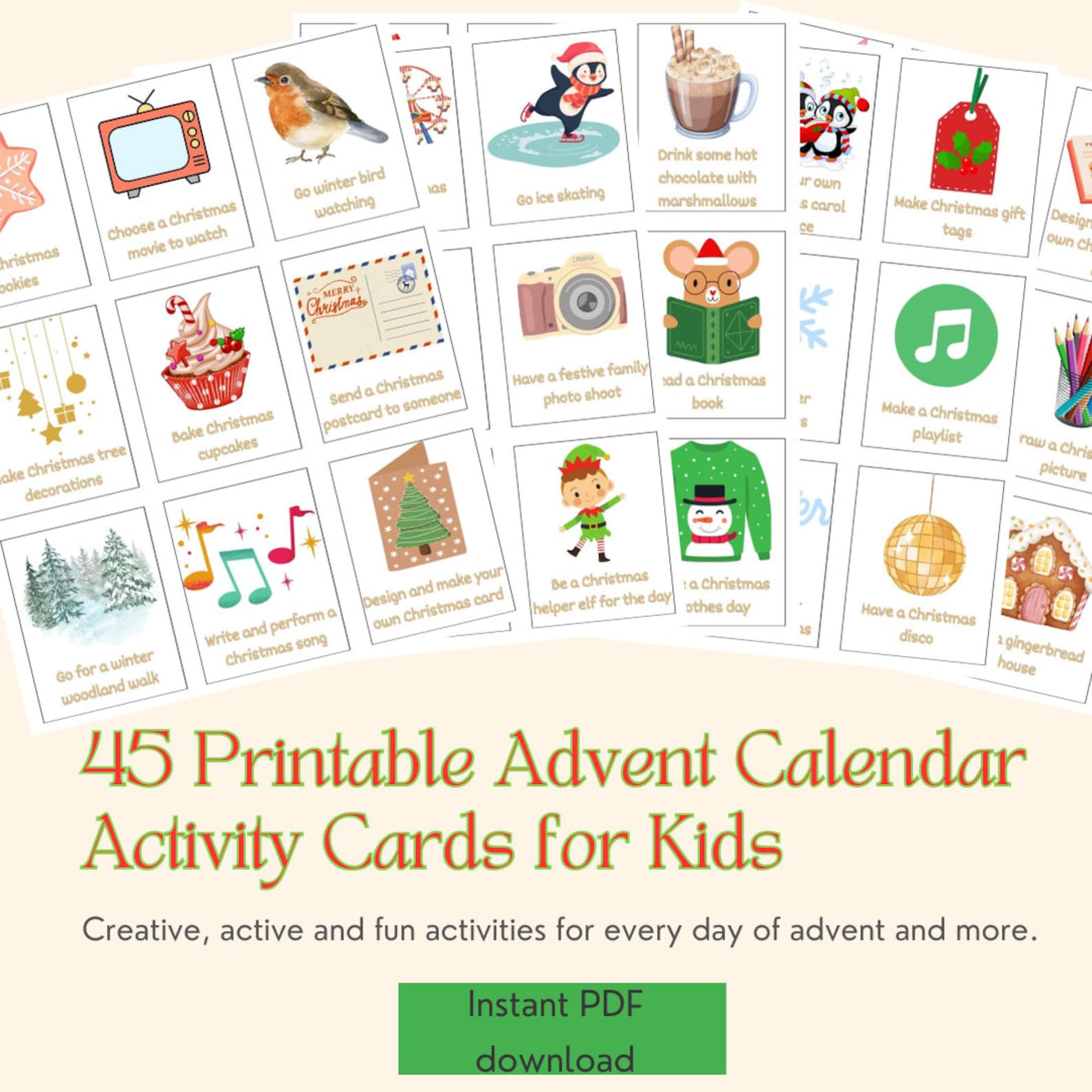 45 Printable Advent Calendar Activity Cards - for DIY Kids Advent ...