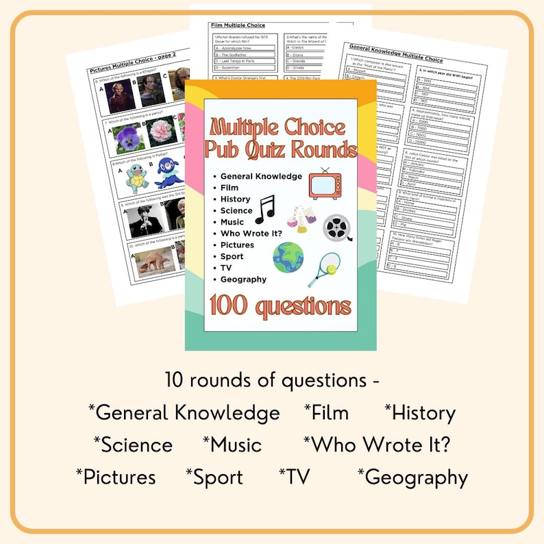 Printable Multiple Choice Quiz Rounds - 100 Questions - 10 Rounds ...