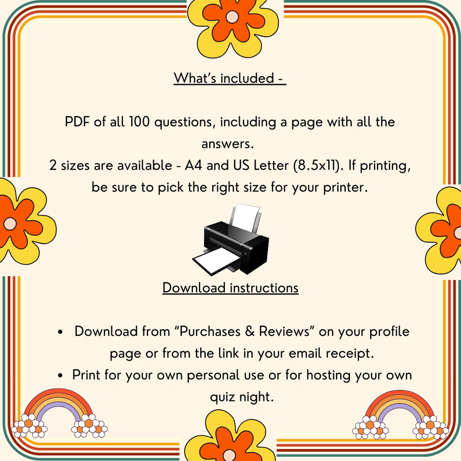 Printable 1960s Trivia Quiz - 100 Questions - Etsy