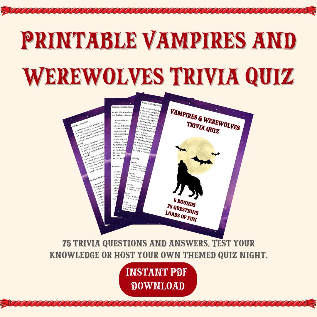 Printable Vampires and Werewolves Trivia Quiz - 75 Questions to Test ...
