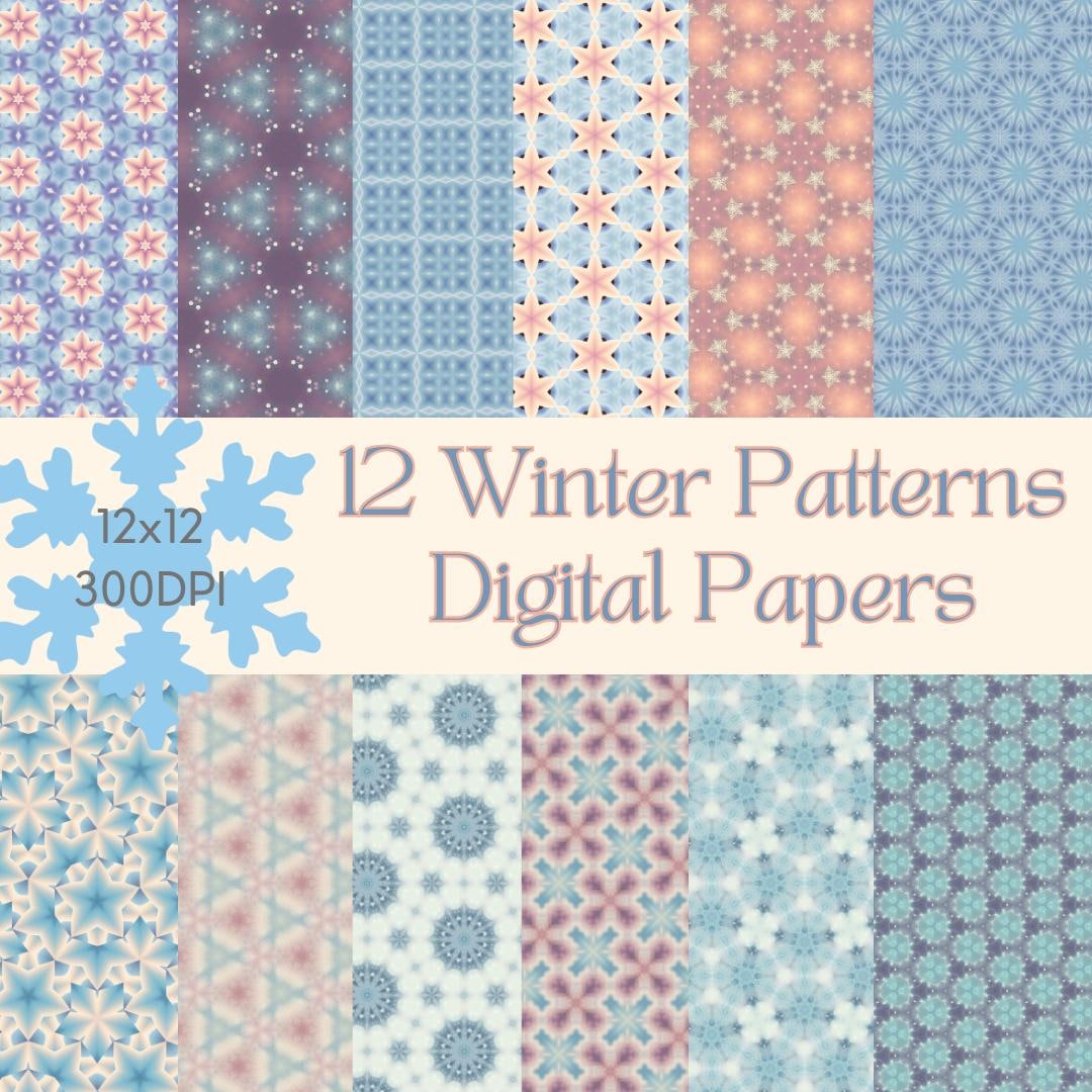 12 Frosty Winter Pattern Digital Papers - 300DPI Jpgs Suitable for Use ...