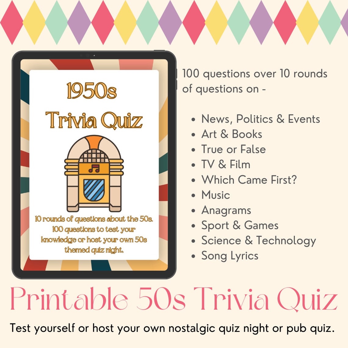 Printable 1950s Trivia Quiz - 100 Questions to Host Your Own Nostalgic ...