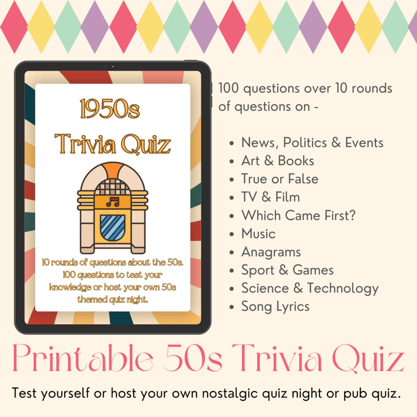 Printable 1950s Trivia Quiz - 100 Questions to Host Your Own Nostalgic ...