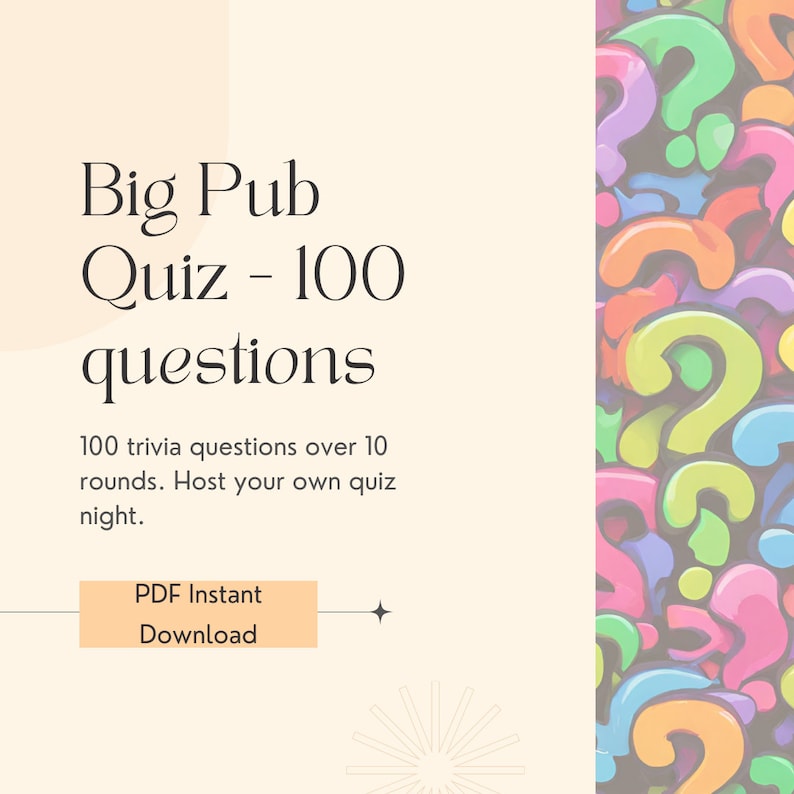 Big Trivia Pub Quiz - 100 Questions - Etsy