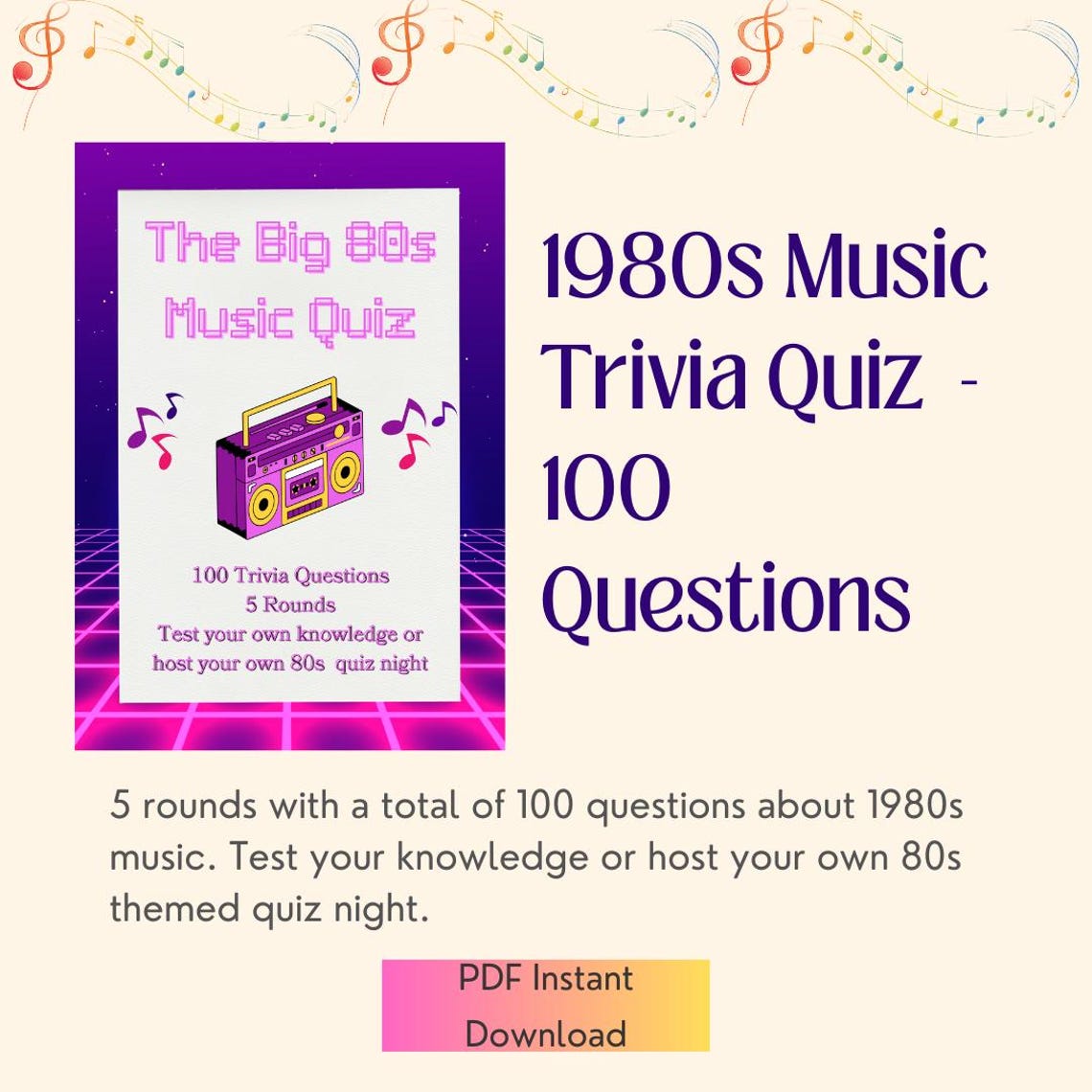 Printable 1980s Music Trivia Quiz - 100 Questions to Host Your Own Pub ...
