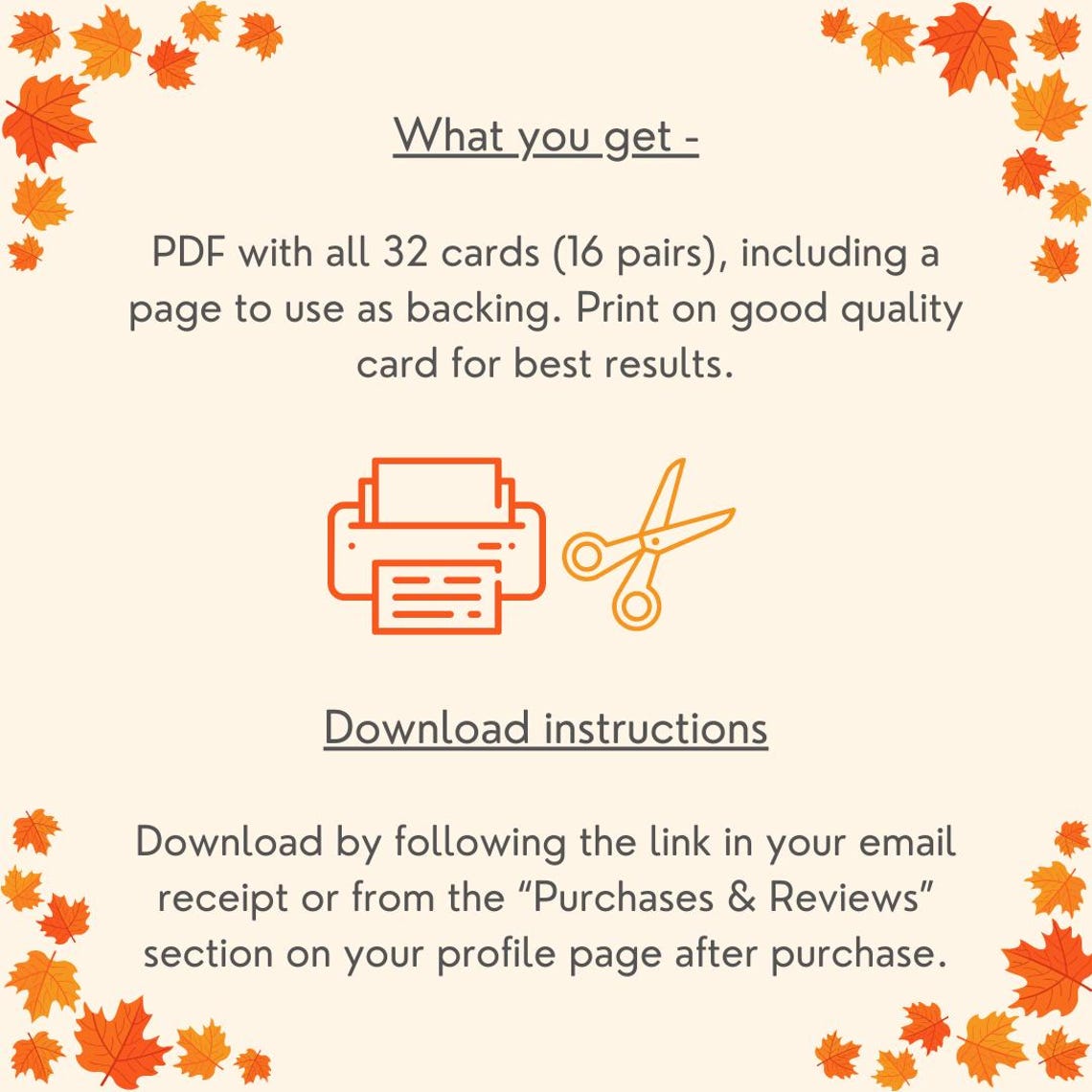 Printable Autumn Fall Matching Pairs Memory Game - 16 Pairs of Autumn ...