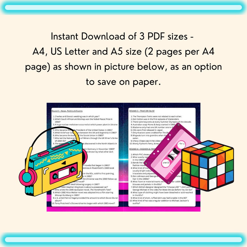 Printable 80s Trivia Quiz - 100 Questions, PDF Digital Download, 1980s ...