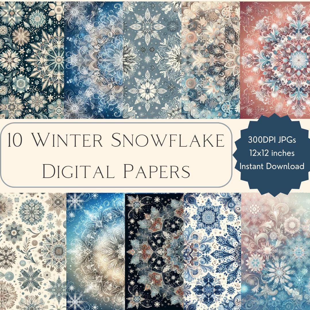Winter Snowflakes Digital Papers - 10 Snowy Pattern Backgrounds ...