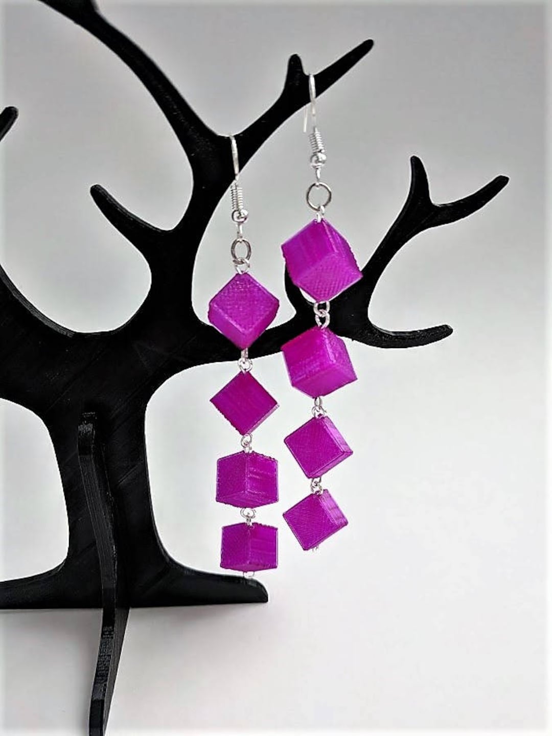 Purple Geometric Earring Set--3d Printed Jewelry--fluorescent Color ...