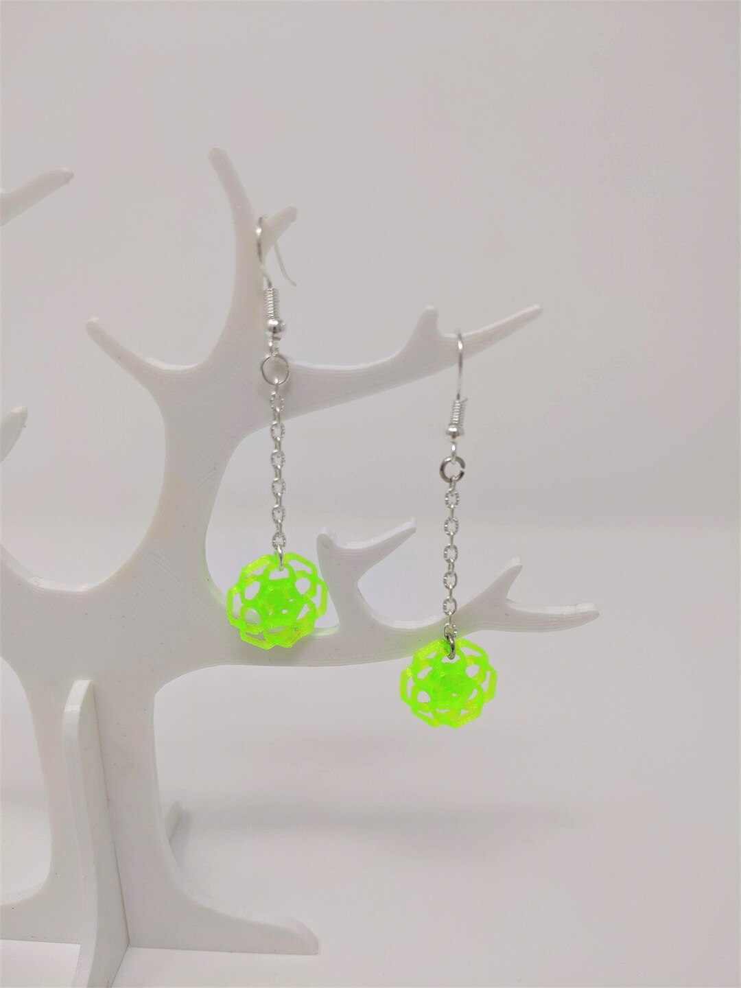Neon Green 3D Printed Geometric Flower Drop Earrings, Fluorescent ...