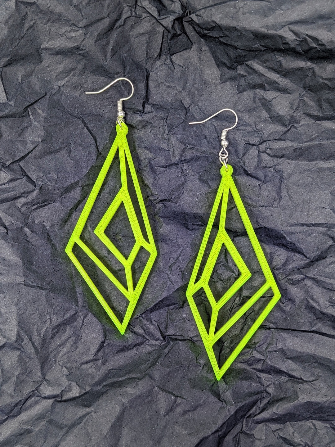 Asymmetrical Geometric Fluorescent Statement Earrings--3d Printed ...