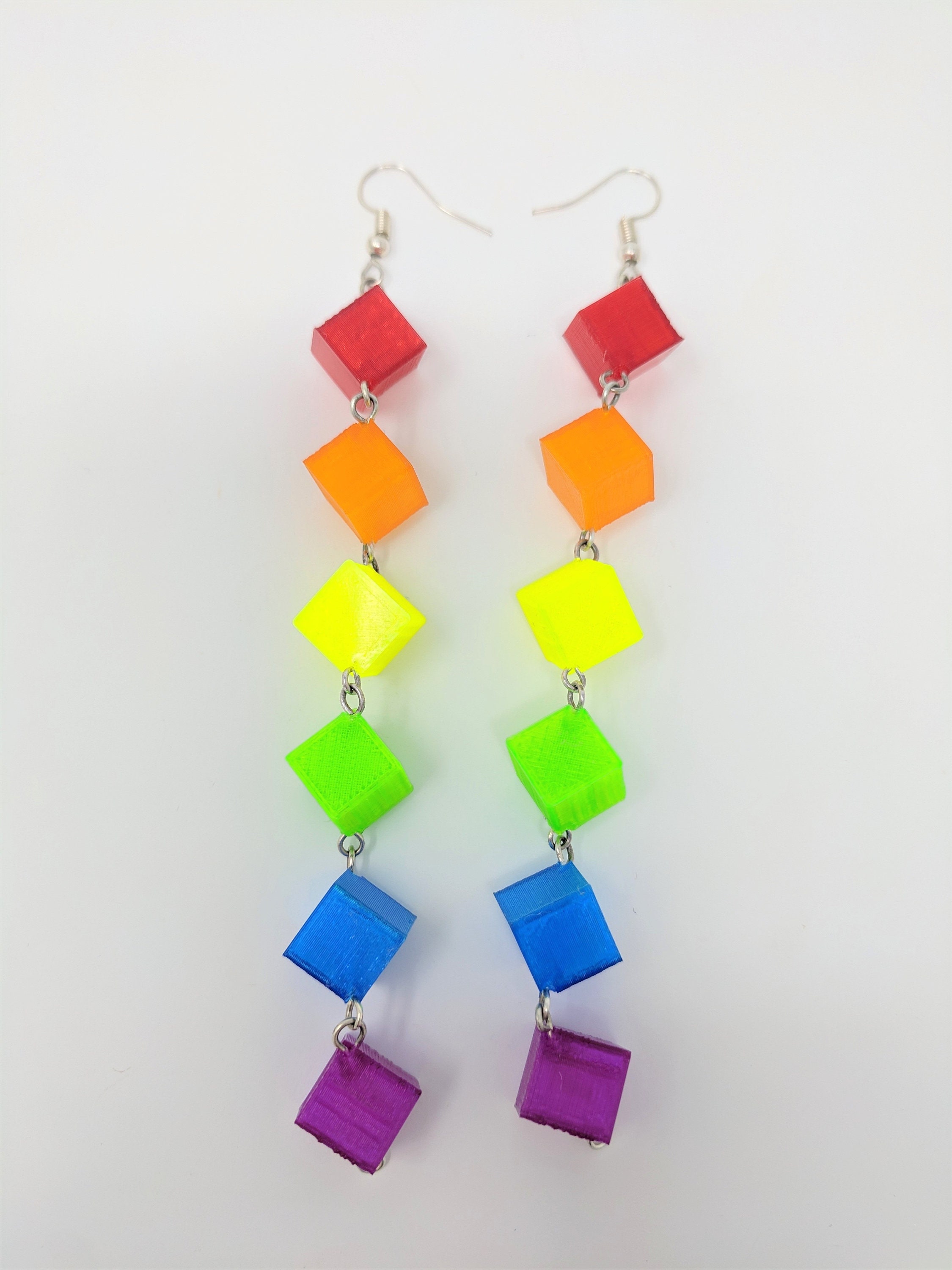 Rainbow Statement Geometric Cube Earrings-3d Printed Lightweight Extra ...
