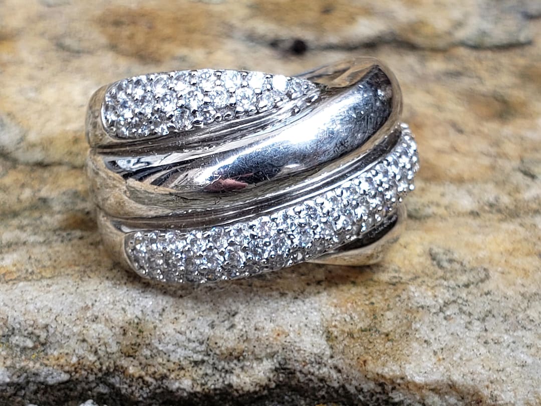 Modern Multi-band Crossover Ring - Sterling Silver and Cubic Zirconia ...