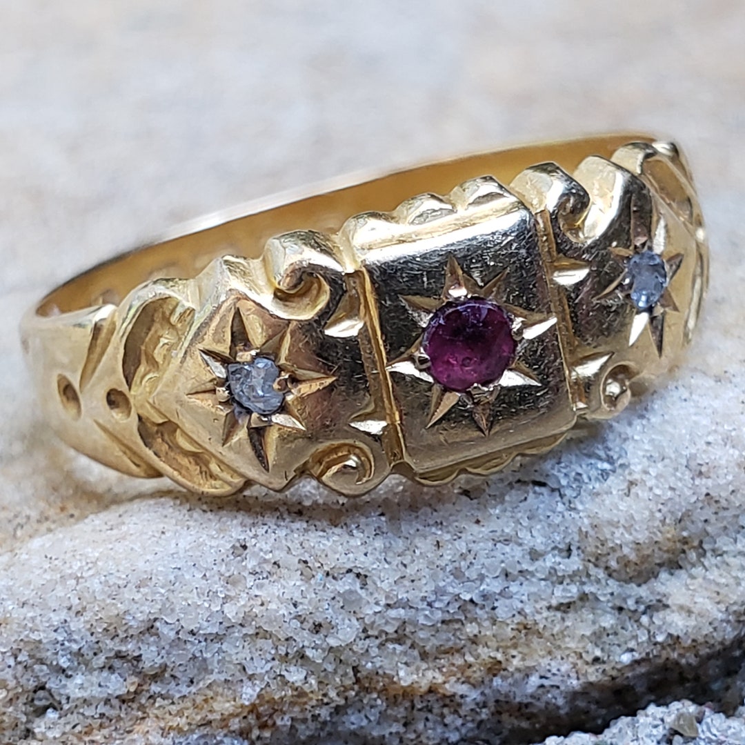 Victorian Rudy and Diamond Ring / Circa 1863 Gold Hallmarked Victorian ...