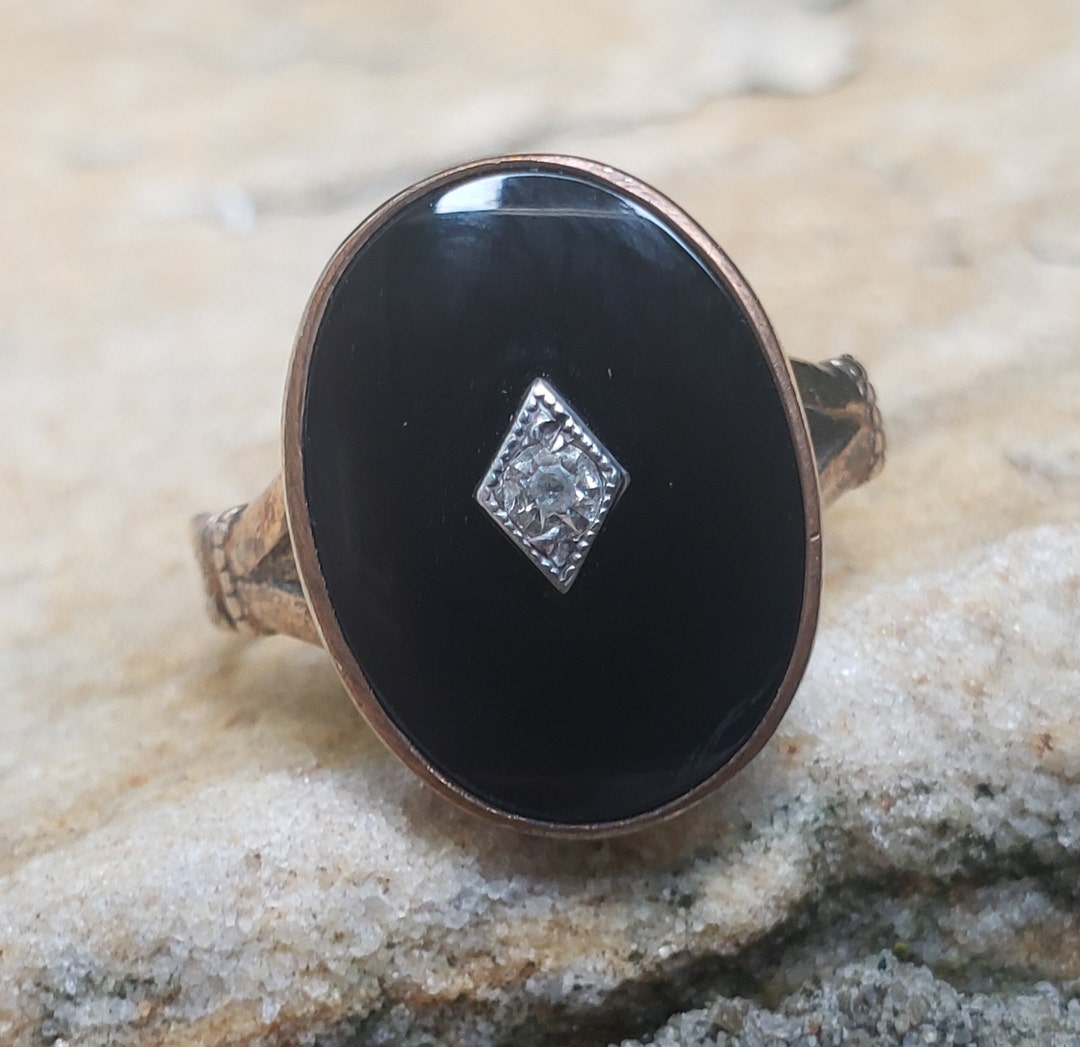 Paste and Onyx Antique Ring / Art Deco Rolled Gold Ring - Etsy