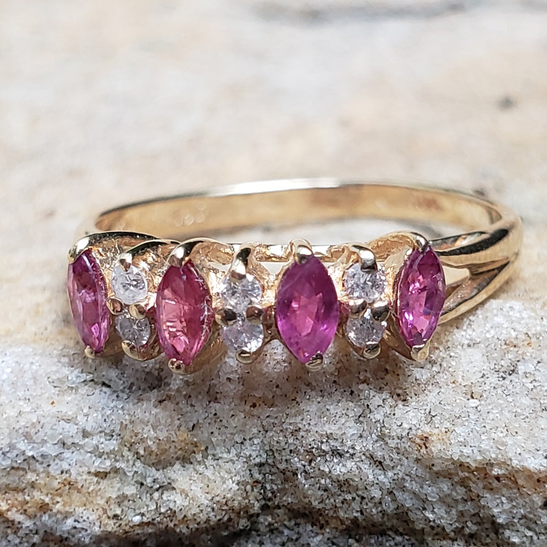 Vintage Natural Ruby and Diamond Ring / July Birthstone / Ruby Band - Etsy