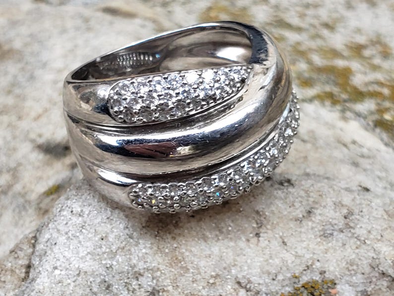 Modern Multi-band Crossover Ring - Sterling Silver and Cubic Zirconia ...