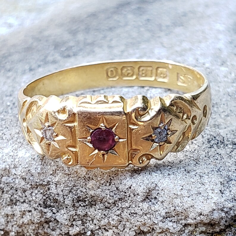 Victorian Rudy and Diamond Ring / Circa 1863 Gold Hallmarked - Etsy