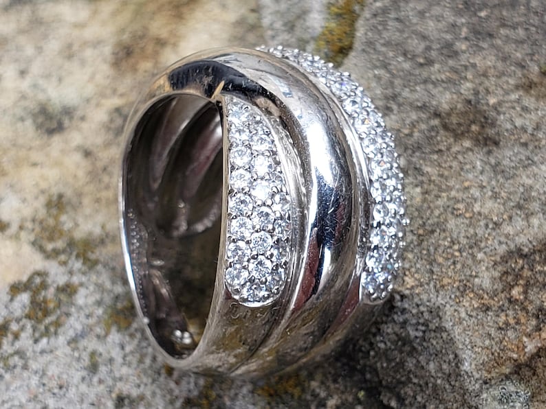Modern Multi-band Crossover Ring - Sterling Silver and Cubic Zirconia ...