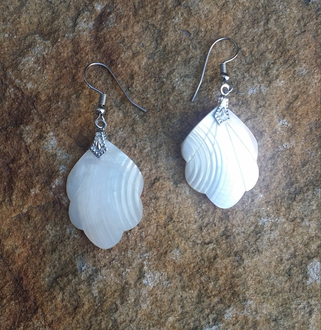 Mother of Pearl Carved Shell Earrings - Etsy