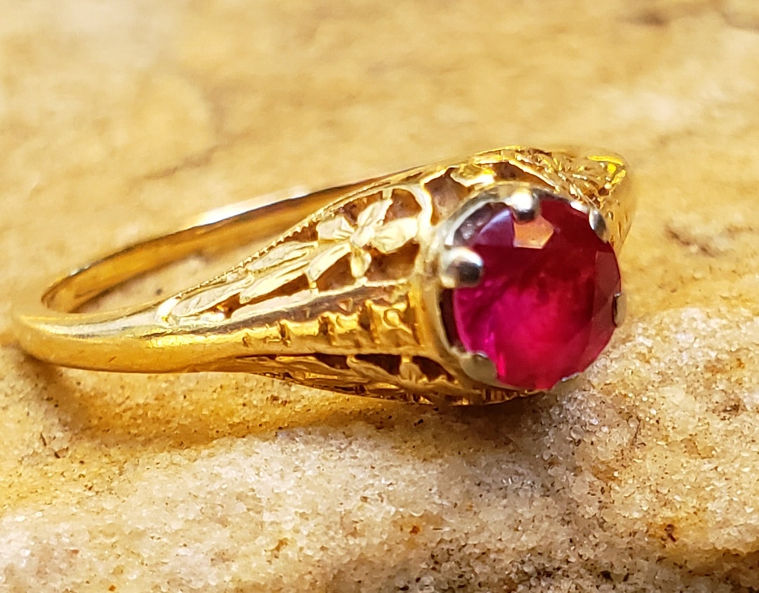 Antique Edwardian Filigree Ruby Ring / Synthetic Ruby Edwardian Ring ...