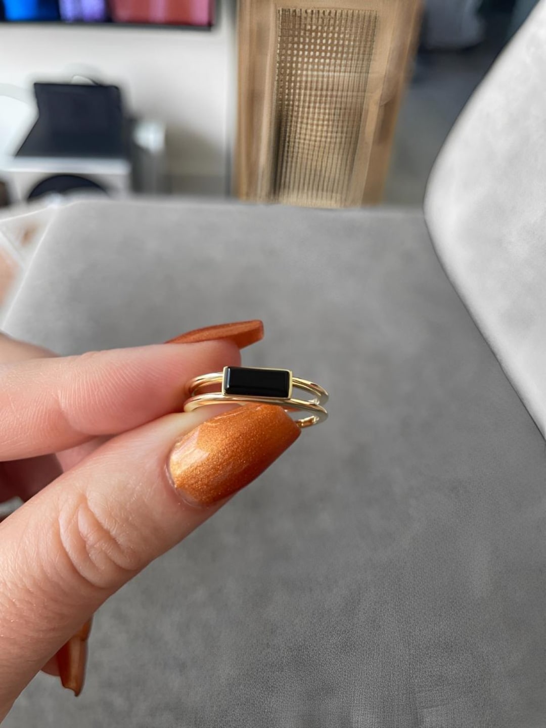 Natural Black Onyx Ring Handmade 18K Gold Plated or 925 Sterling Silver ...