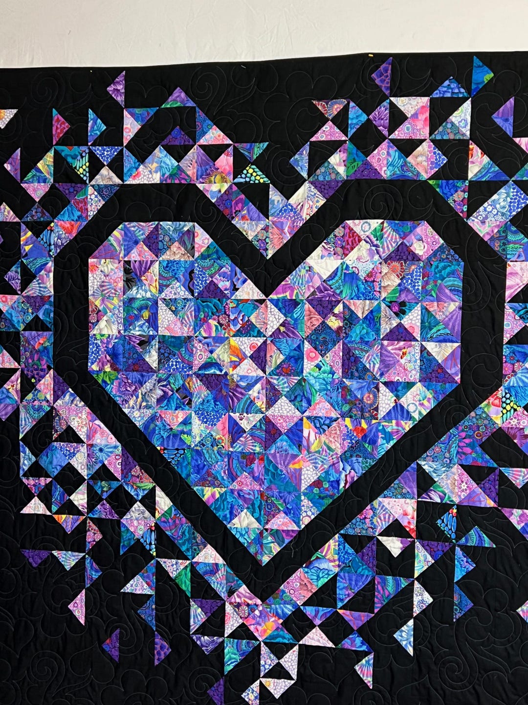Heart Quilt, Black With Kaffe Fassett Purples and Blues, Exploding ...