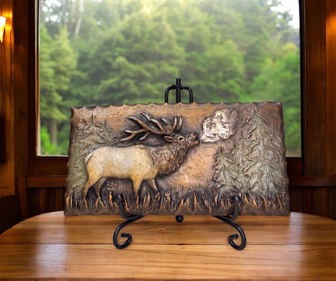 Elk Bronze Relief With Display Stand - Etsy