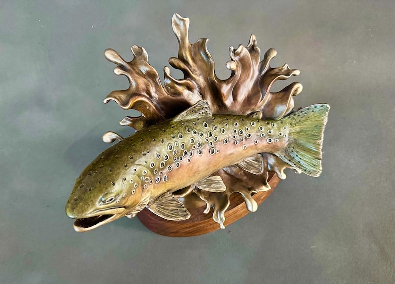 Brown Trout Bronze Sculpture · Fish Bronze Art · Fly Fishing Decor ...