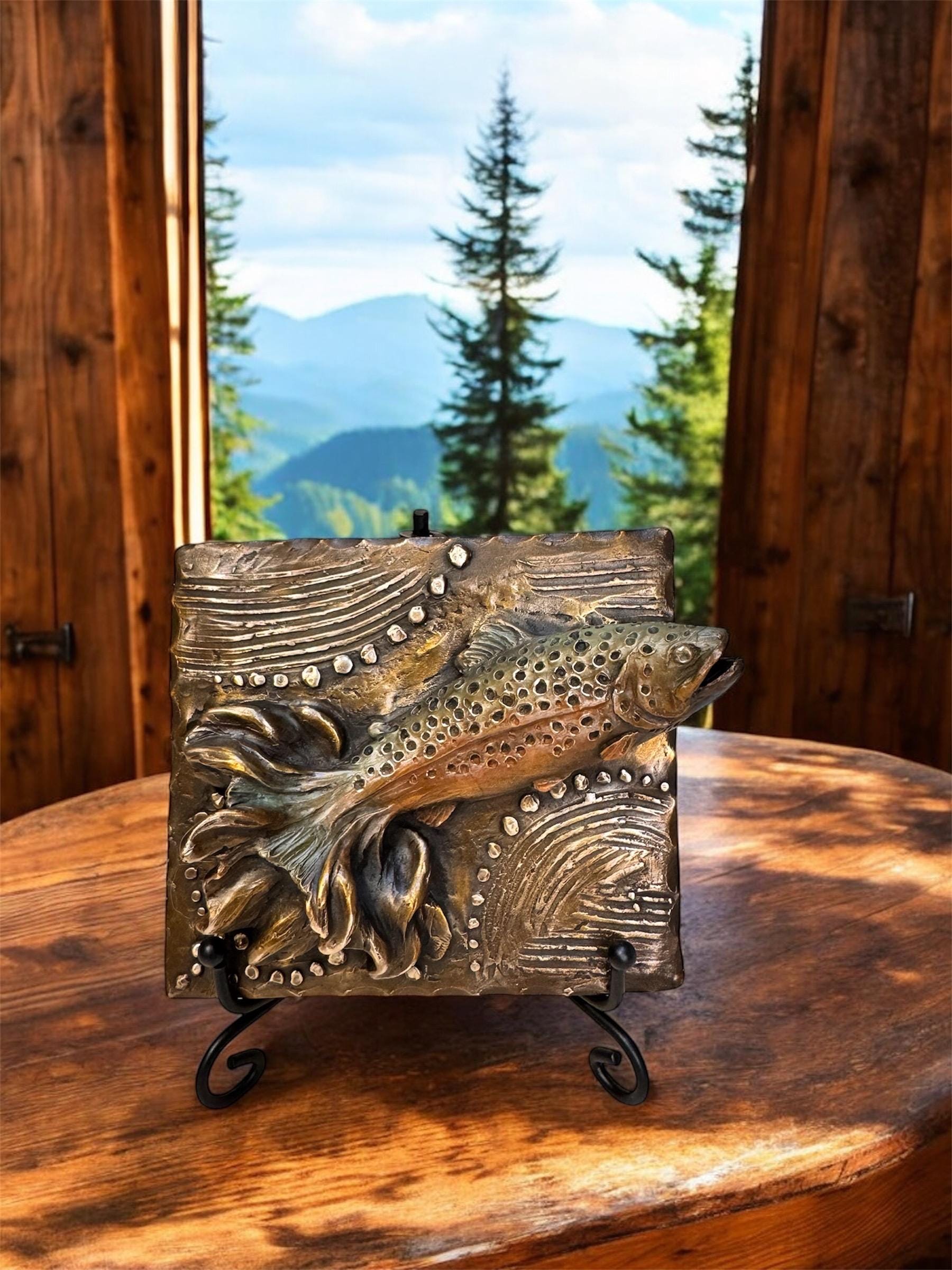 Trout Bronze Relief Sculpture • Fly Fishing Decor • Bronze Wildlife ...