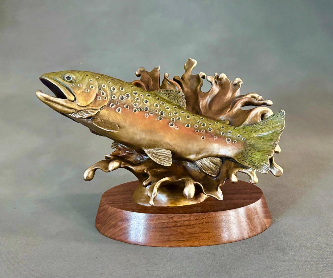 Brown Trout Bronze Sculpture · Fish Bronze Art · Fly Fishing Decor ...