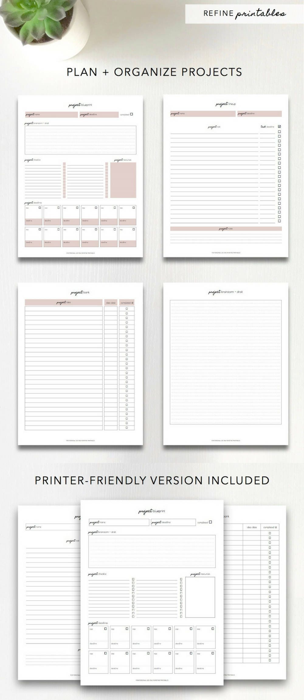 Project Planning Printable Pack, Project Planner, Printable, Minimalist ...