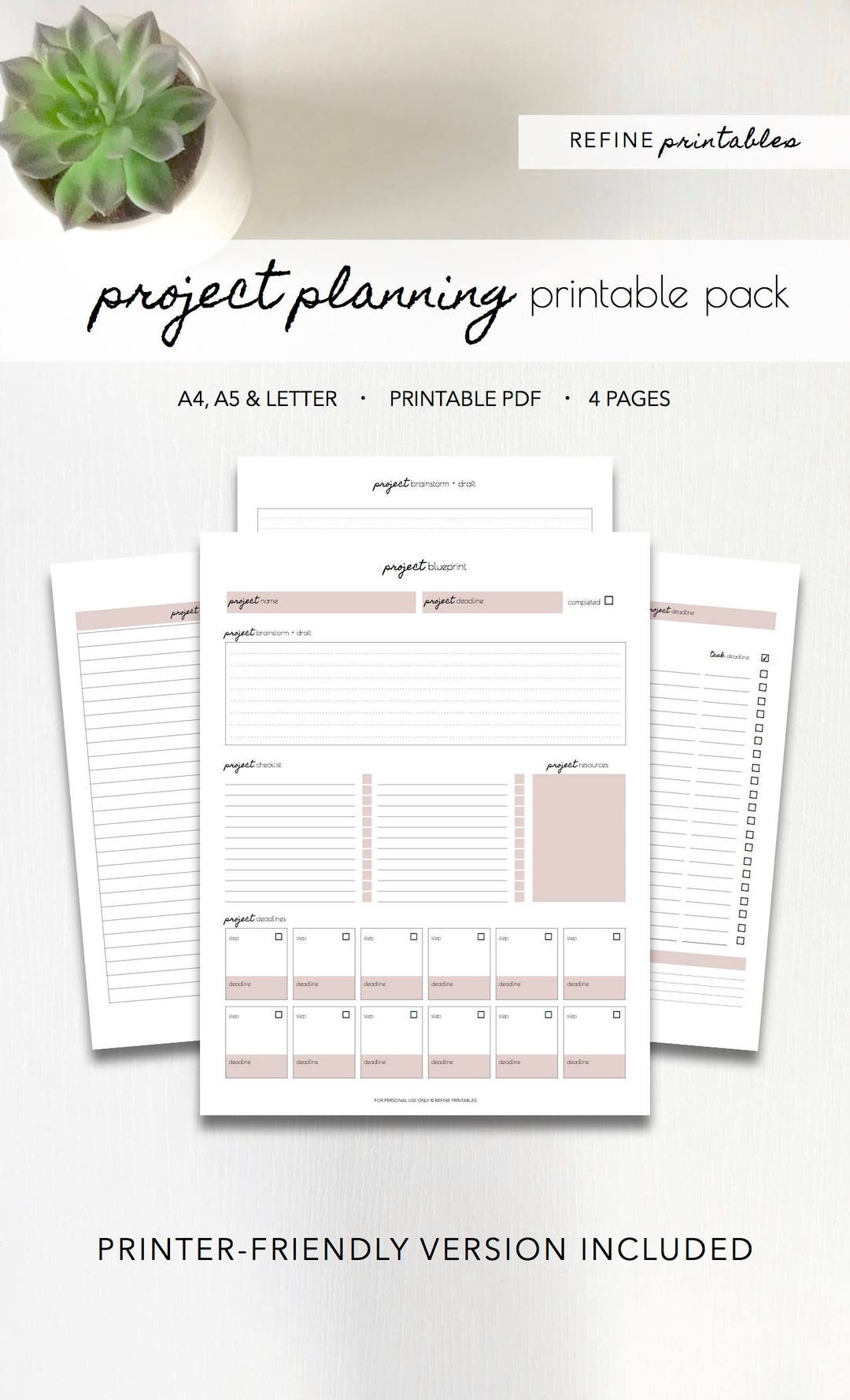Project Planning Printable Pack, Project Planner, Printable, Minimalist ...