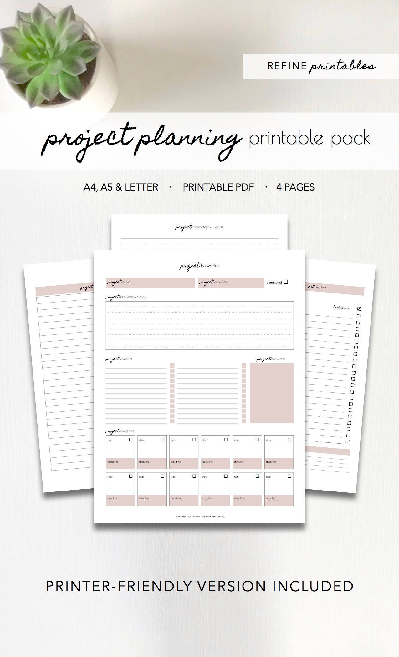 Project Planning Printable Pack, Project Planner, Printable, Minimalist ...