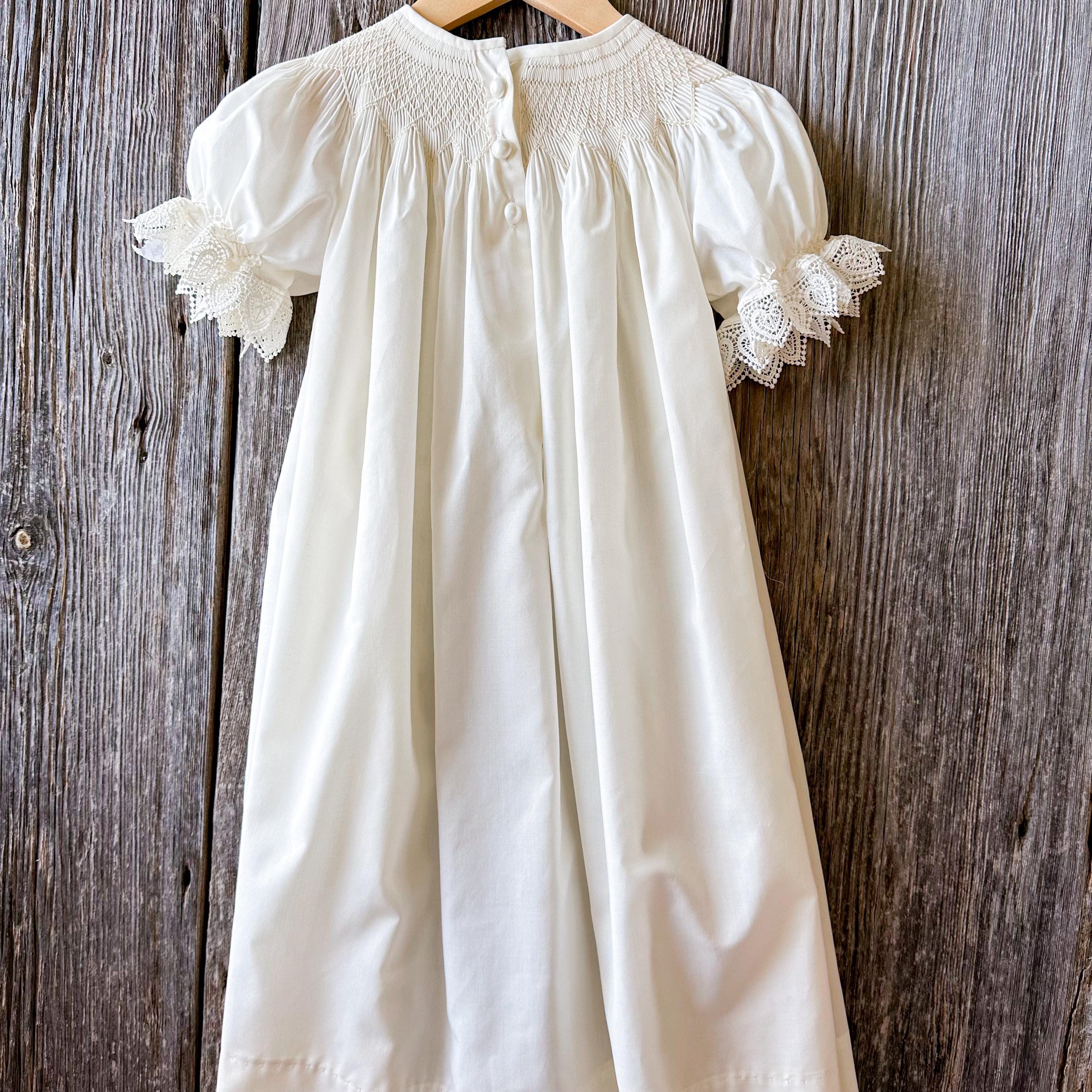 Hand Smocked Ivory Batiste Bishop Dress: Christening Gown, Flower Girl ...