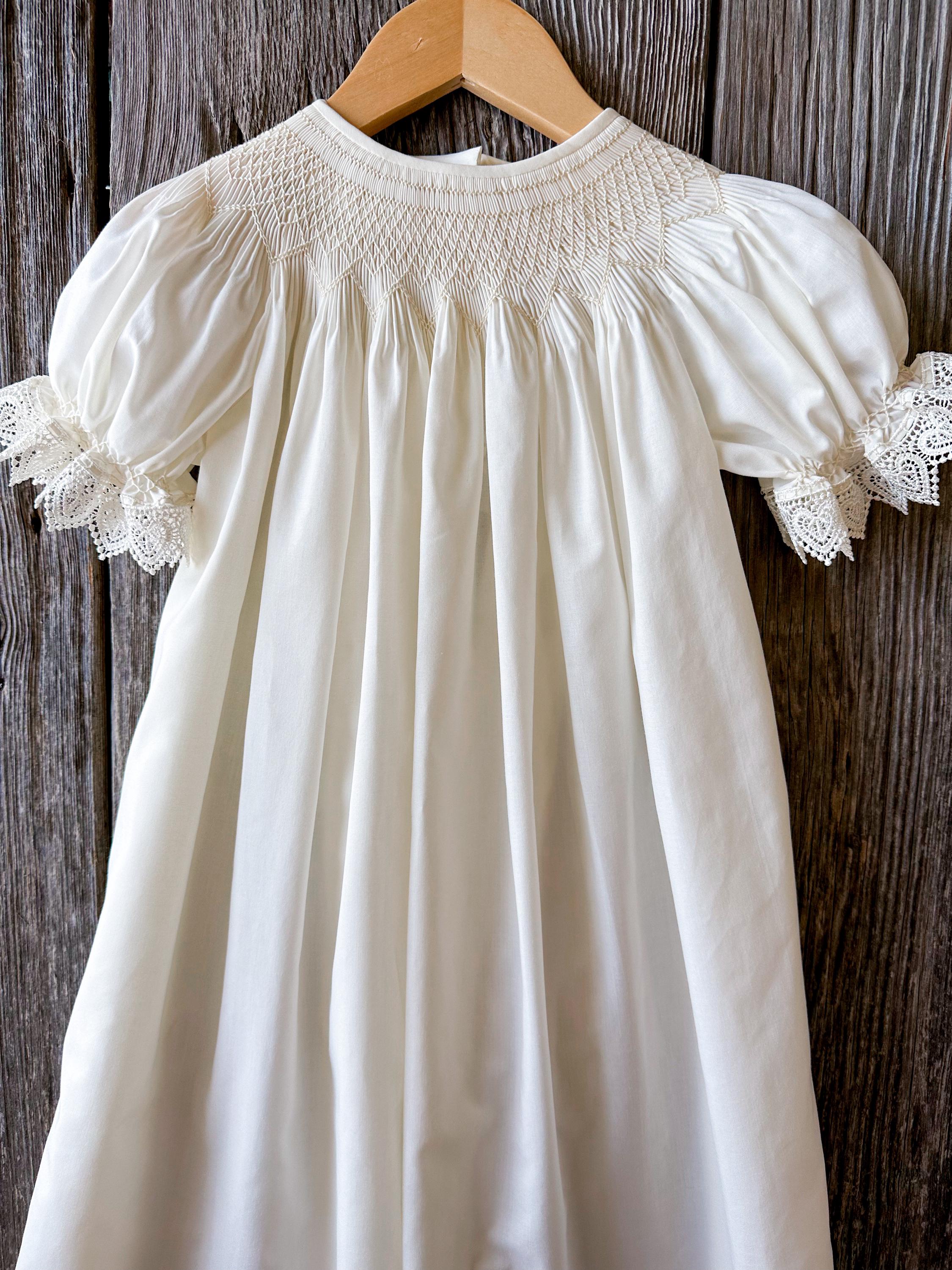 Hand Smocked Ivory Batiste Bishop Dress: Christening Gown, Flower Girl ...