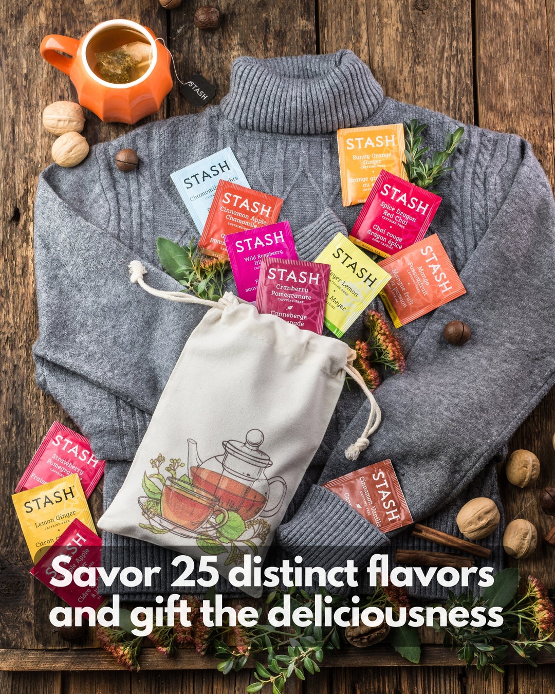 Herbal Tea Sampler: Caffeine-free Flavors, Reusable Cotton Bag - Etsy